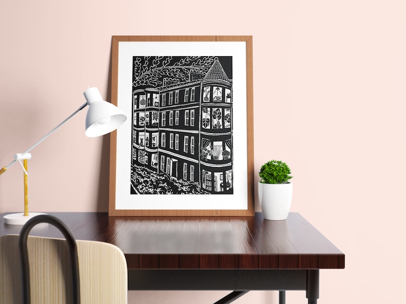 Glasgow Tenement Building Print: Black and White Illustration - Etsy