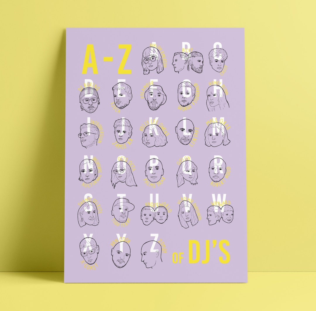 A-Z of Dj's Alphabet Dance Electronic Club Music Illustrated Wall Art ...