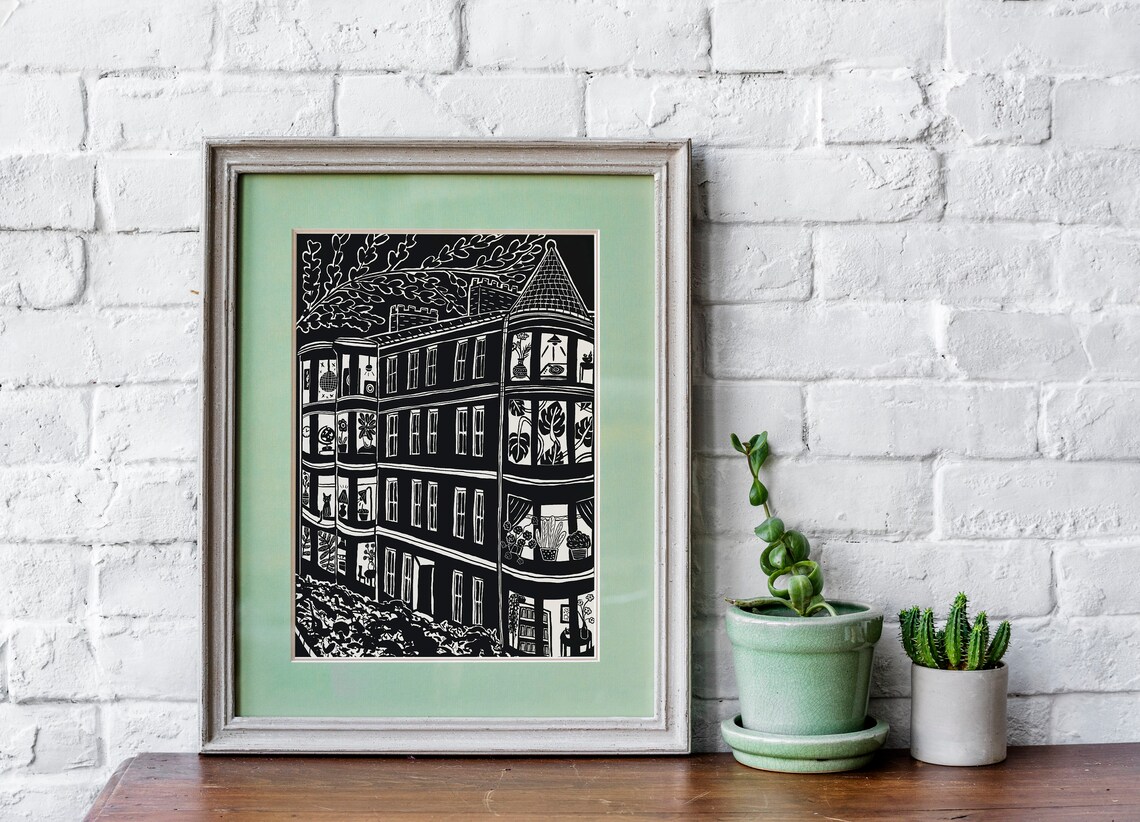 Glasgow Tenement Building Print: Black and White Illustration - Etsy