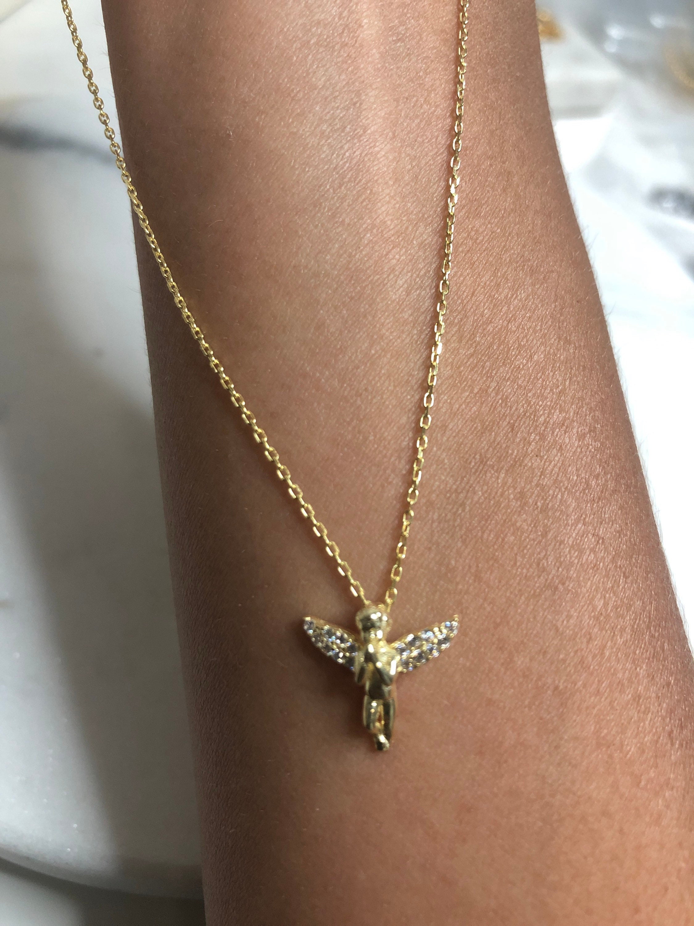 Collar de ángel plata de ley chapado en oro - Etsy España