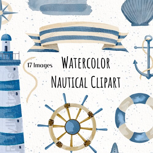 Watercolor Nautical Clipart. Ocean Waves Clipart. Lighthouse - Etsy