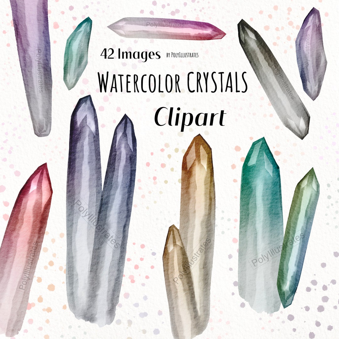 Watercolor Crystal Gems Clipart, Quartz Handmade Illustration, Mineral ...