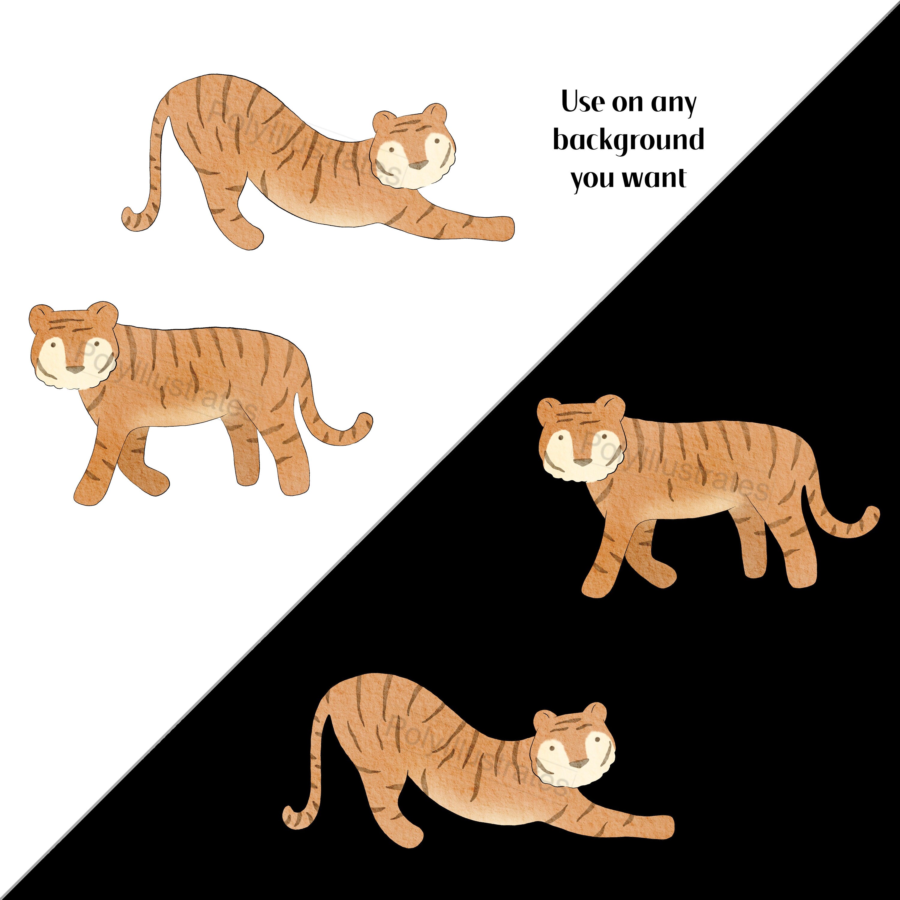 Watercolor Cute Tigers Clipart, Wild Cat Illustration, Bengal Tiger ...