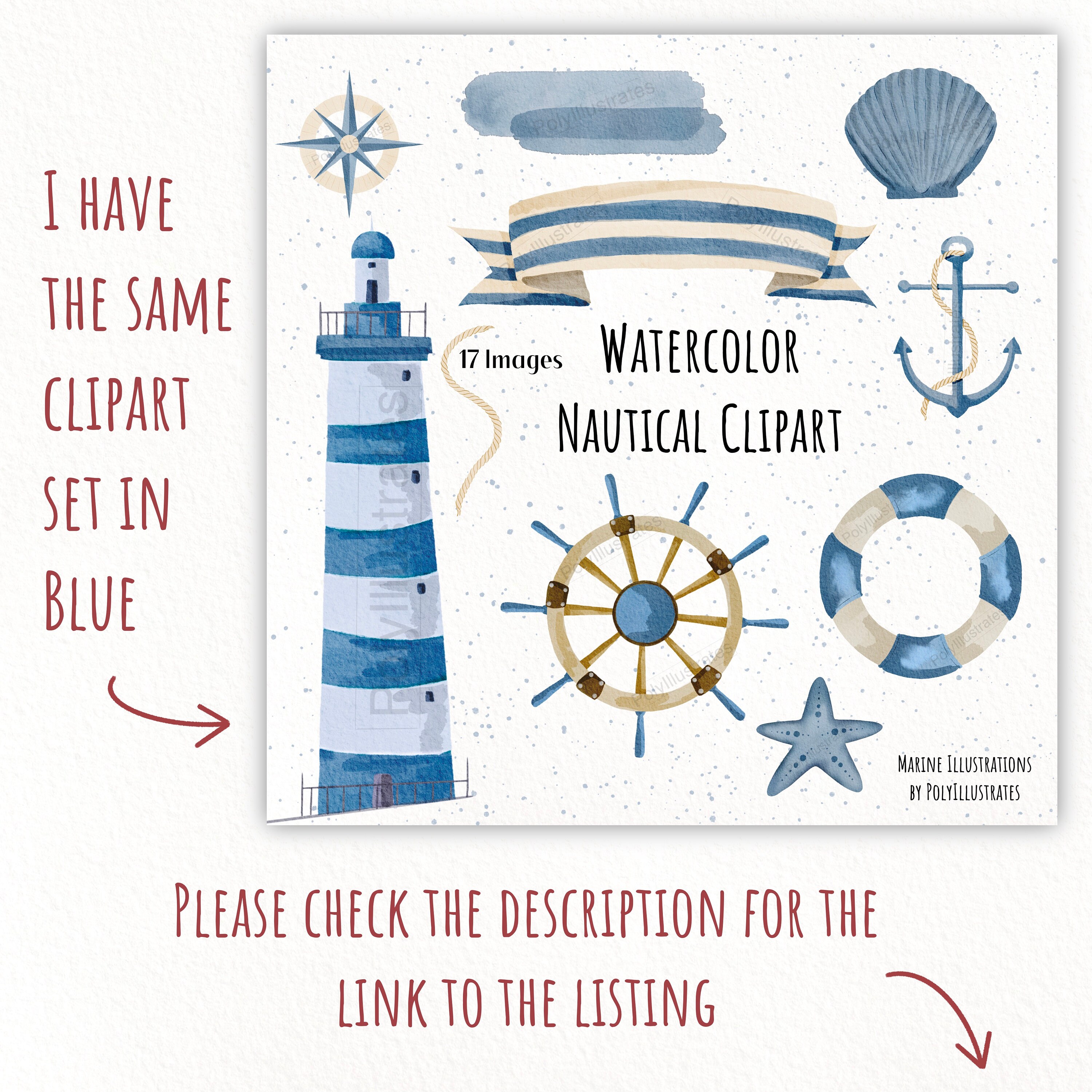 Watercolor Nautical Clipart Marine Handmade Illustrations - Etsy