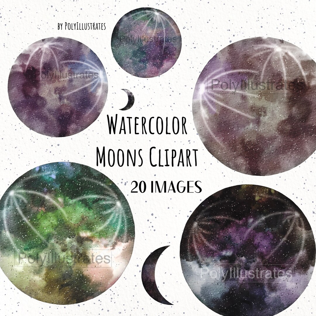 Watercolor Moon Clipart, Moon Handmade Illustration, Water Brush ...