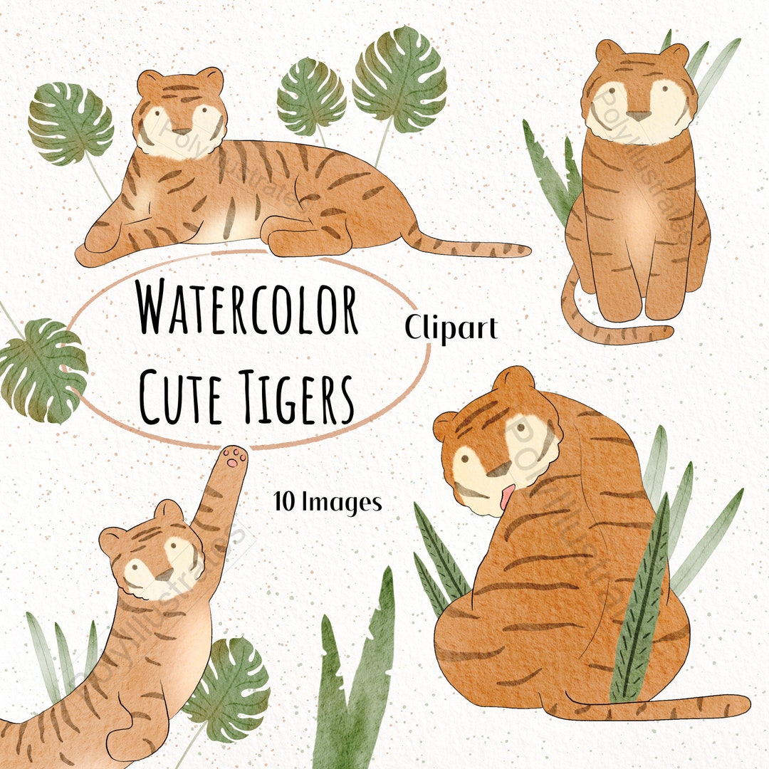 Watercolor Cute Tigers Clipart, Wild Cat Illustration, Bengal Tiger ...