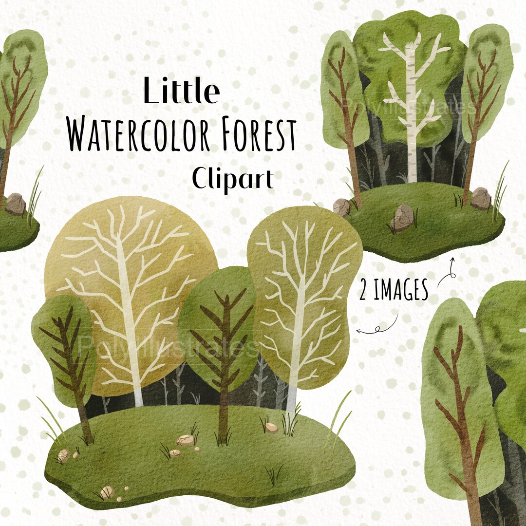 Small Watercolor Forest Clipart, Nature Watercolor Drawing, Commercial ...