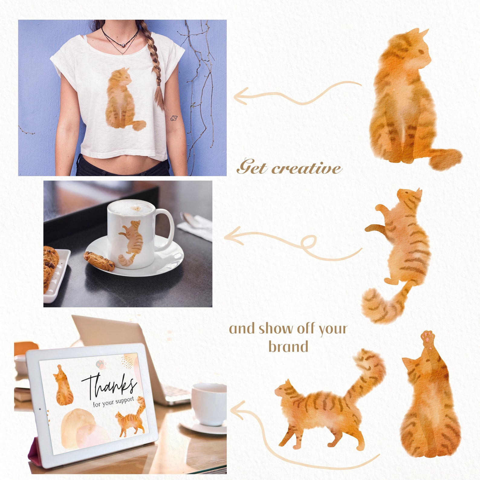 Watercolor Ginger Cats Clipart, Feline Pet Illustration, Orange Cat ...