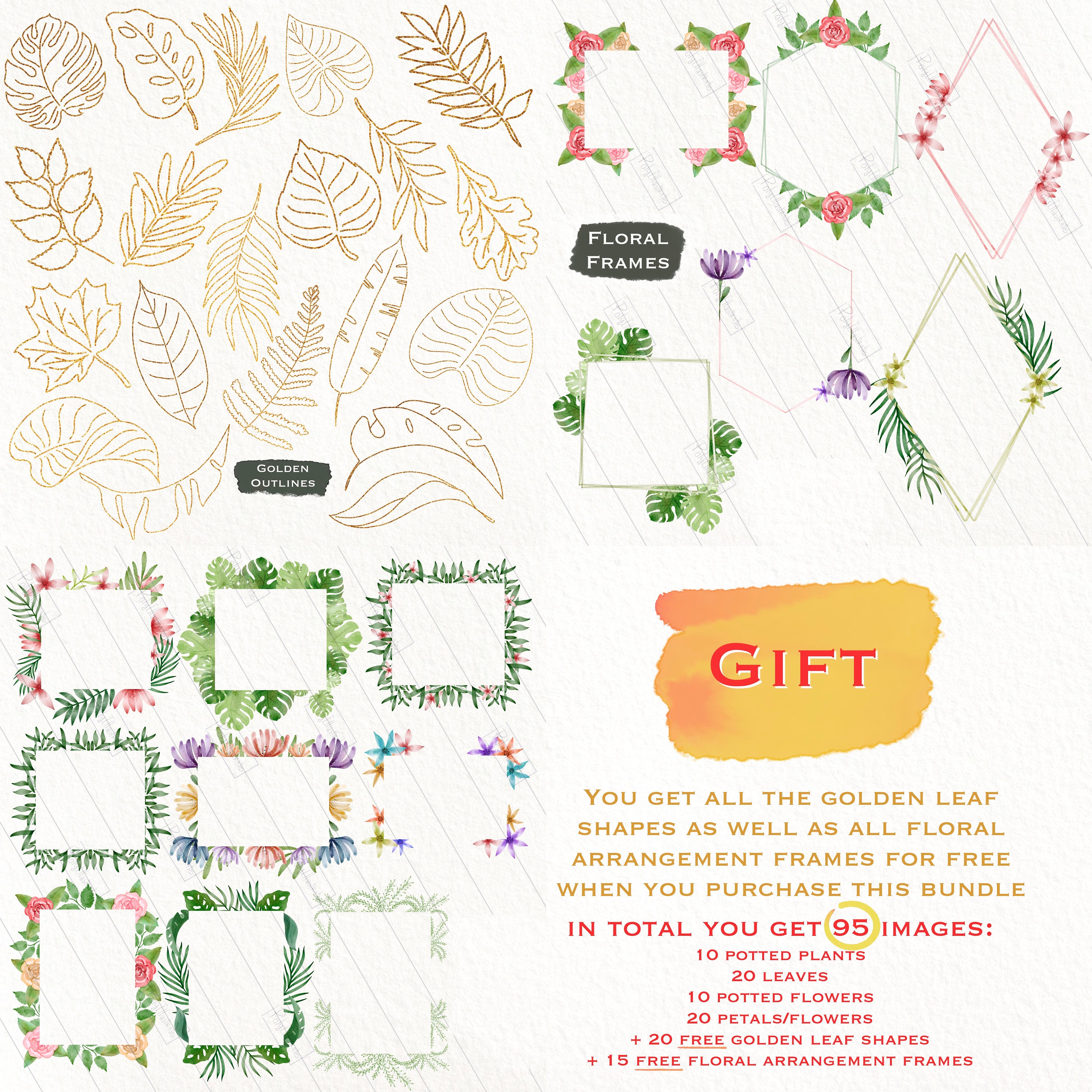 Watercolor Plants Flowers Clipart, Floral Artwork Set, House Plants ...