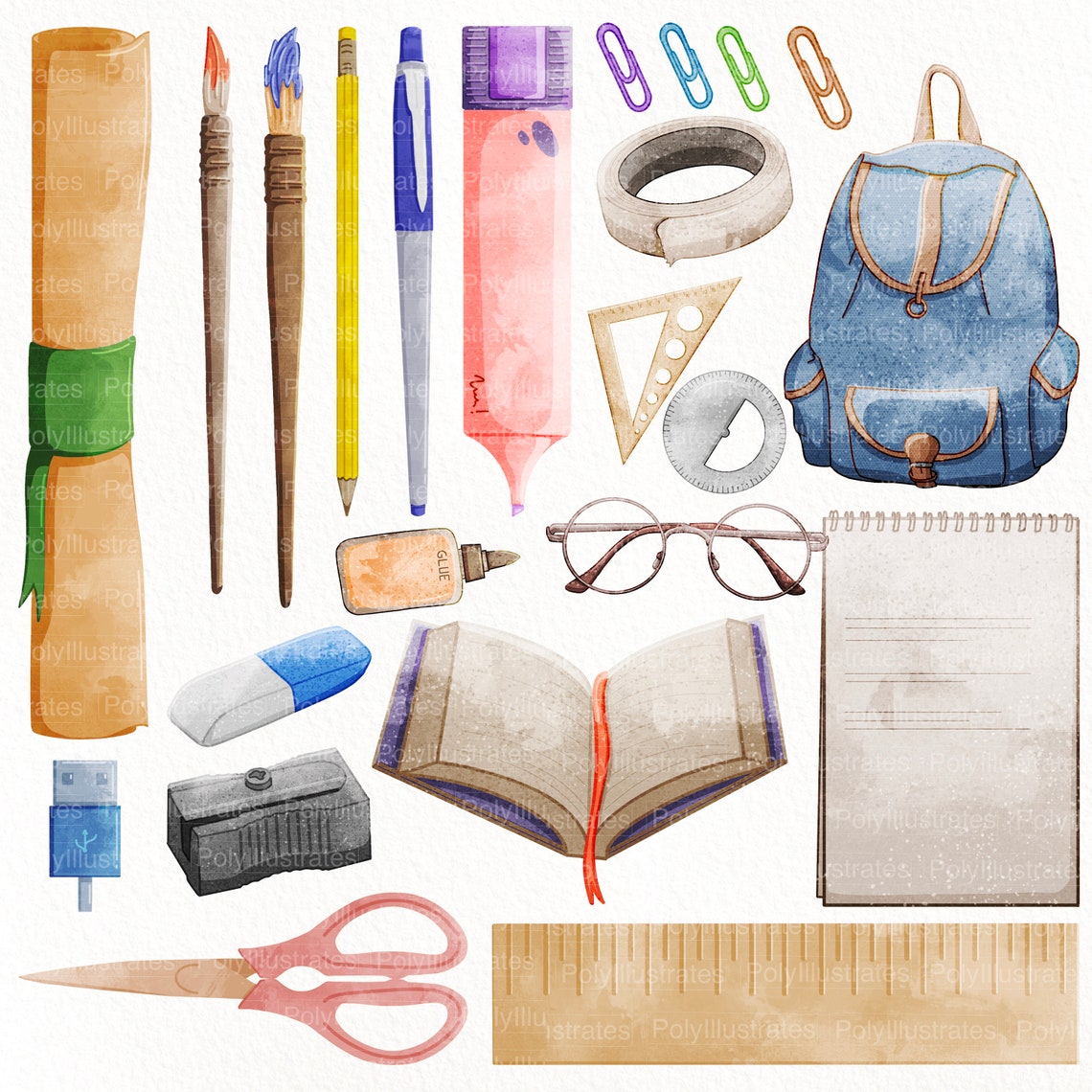 School Supplies Clipart, Learning and Education Illustrations, Studying ...