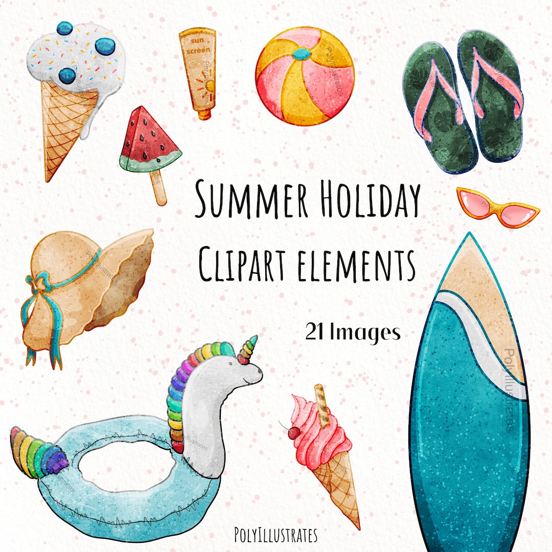 Summer Holiday Clipart Elements, Beach Trip Illustrations, Summer Vibes ...
