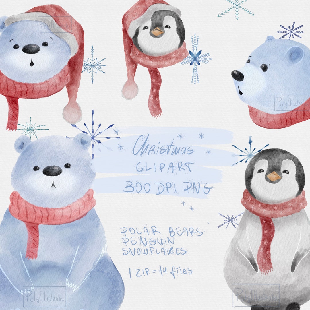 Watercolor Christmas Animals Clipart, PNG Holiday Illustrations ...