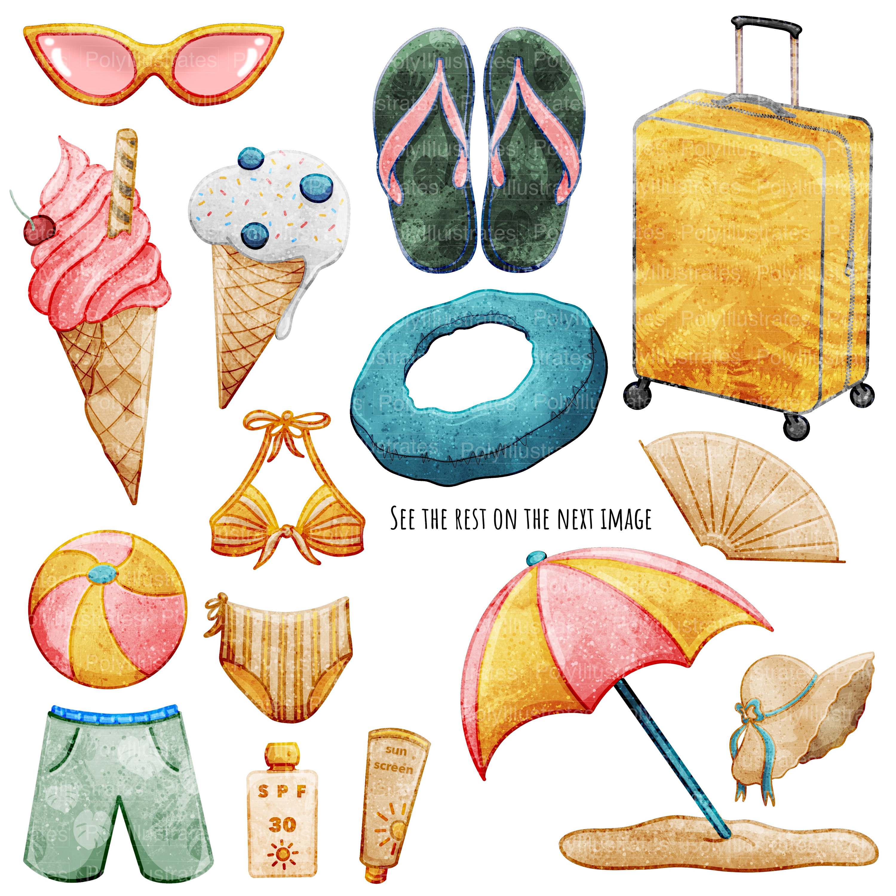 Summer Holiday Clipart Elements, Beach Trip Illustrations, Summer Vibes ...