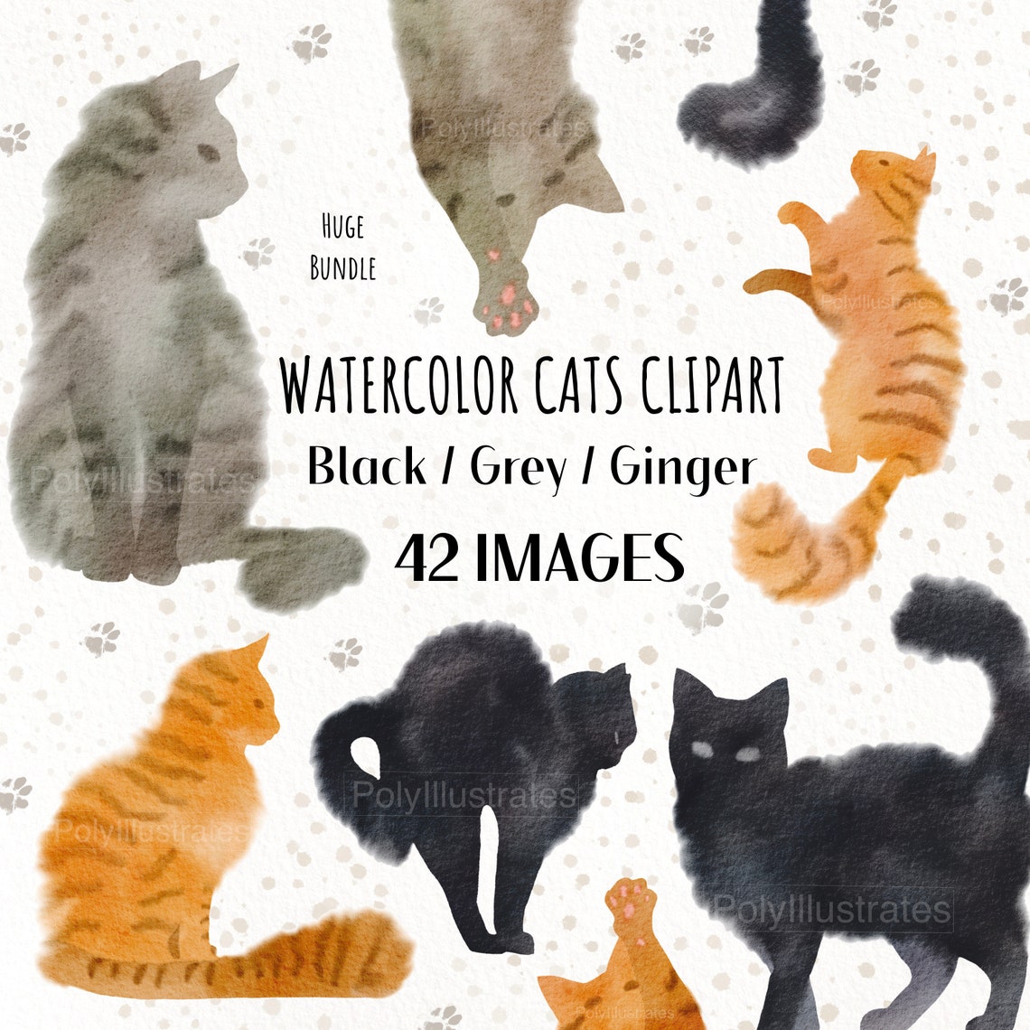 Cats Watercolor Clipart Feline Watercolor Illustrations - Etsy