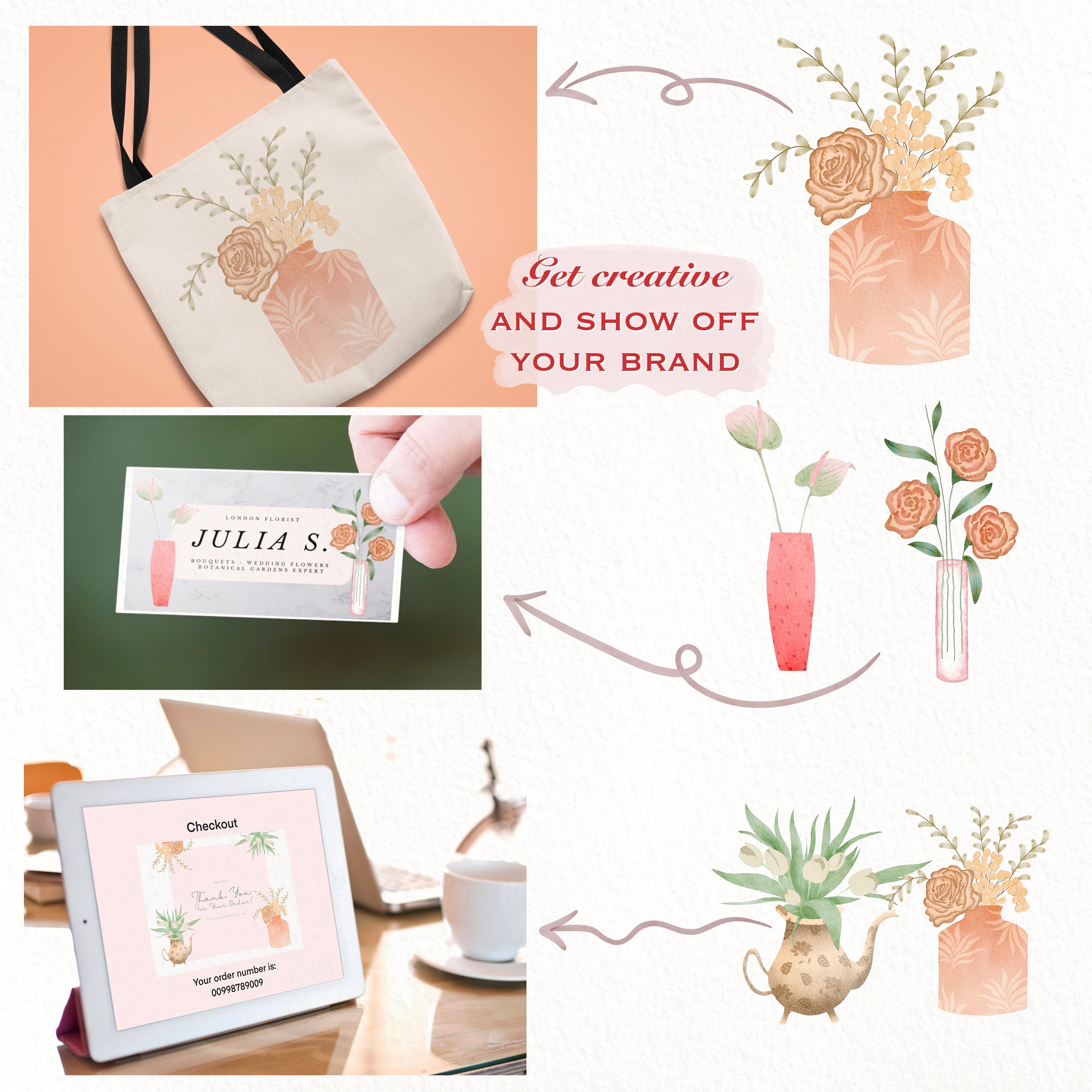 Watercolor Plants Flowers Clipart, Floral Artwork Set, House Plants ...