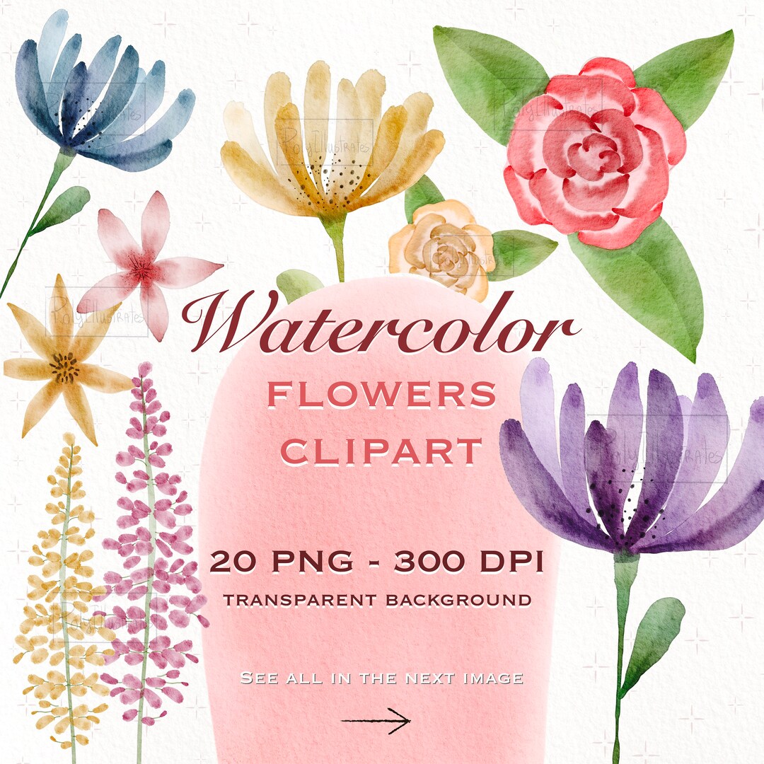 Watercolor Flowers Clipart, Colorful Floral Petals, Bouquet Waterbrush ...
