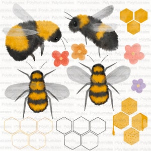 Watercolor Bee Clipart, Bumblebee Watercolor Artwork, Pollinator ...