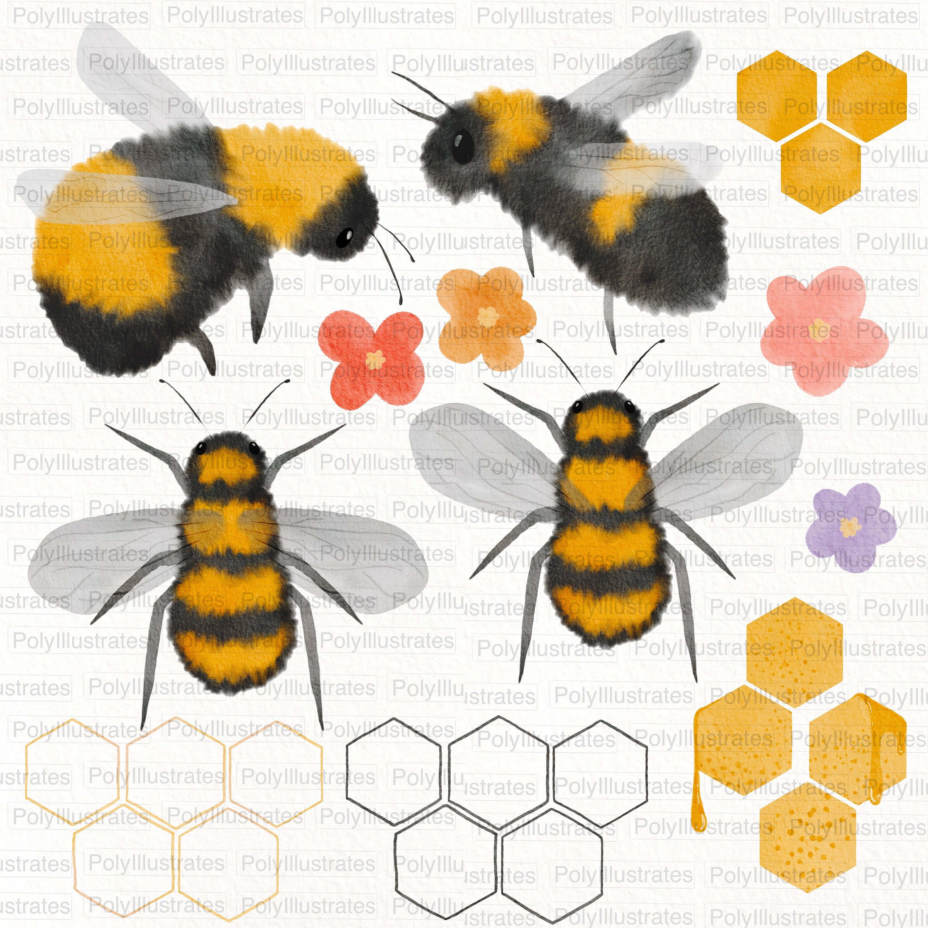 Watercolor Bee Clipart, Bumblebee Watercolor Artwork, Pollinator ...