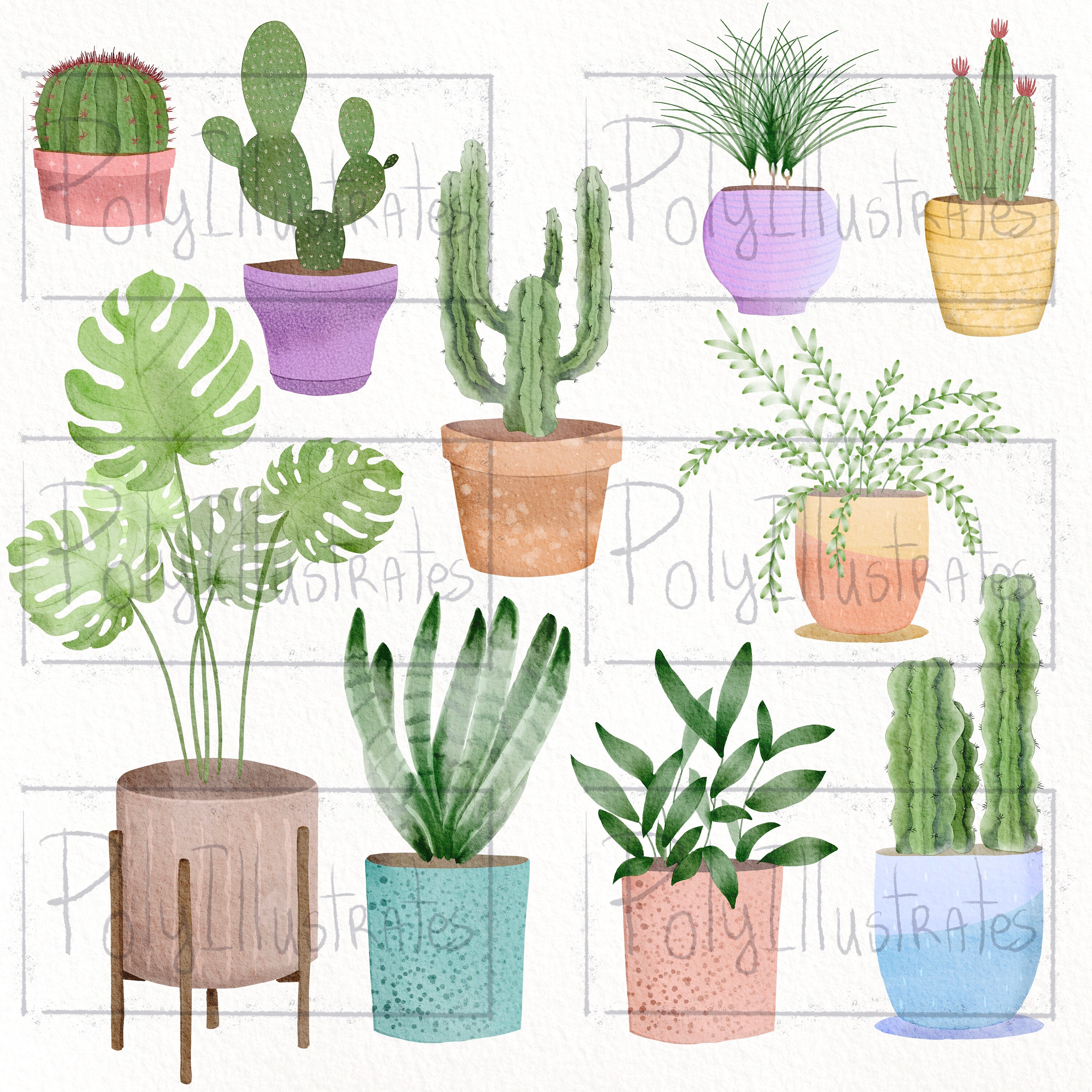 Watercolor Plants Leaves Clipart, Potted Plants and Leaves BUNDLE ...