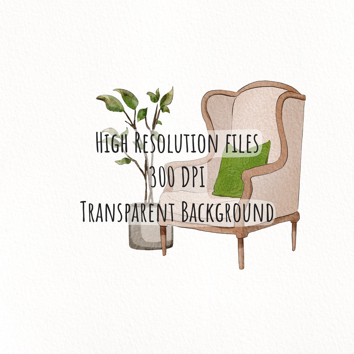 Watercolor Furniture Clipart, Living Room Interior Artwork, Urban Room ...