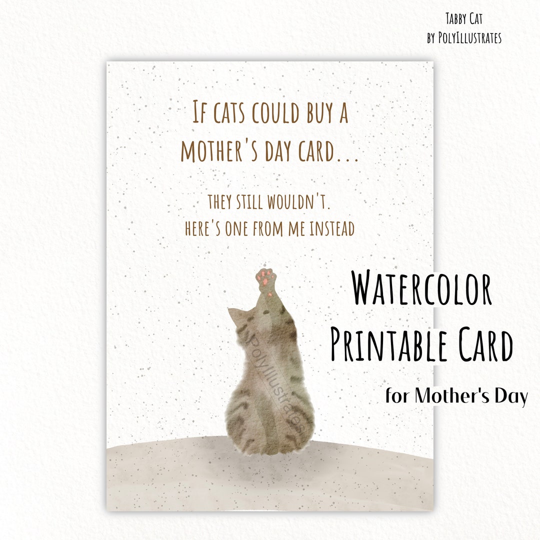 Muttertag druckbare Karte, Aquarell Grußkarte, Tabby Katze Illustration ...