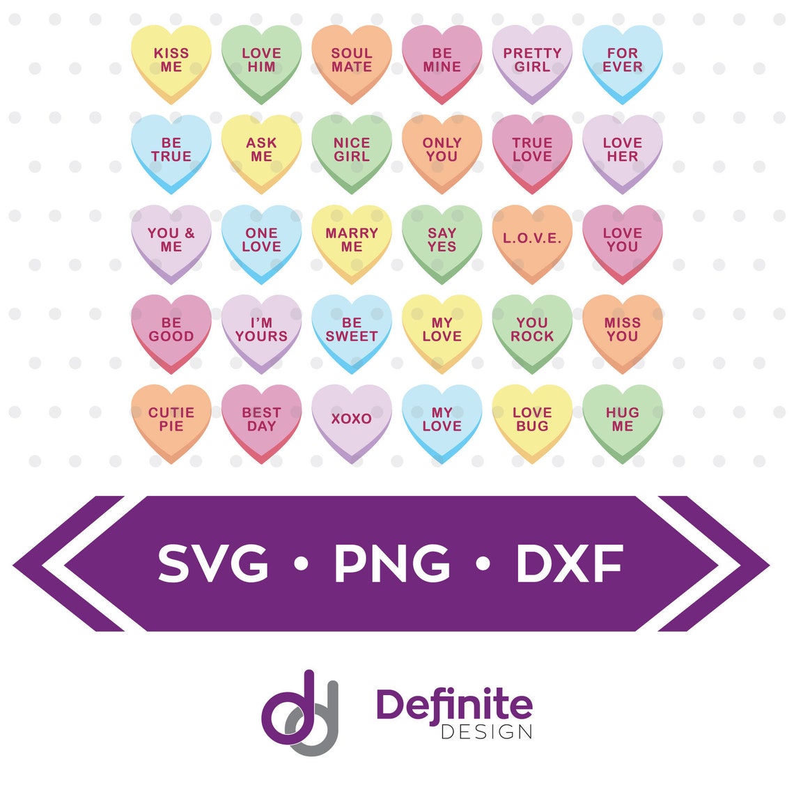 30 Conversation Hearts SVG / Valentine's Day SVG / Valentine Candy ...