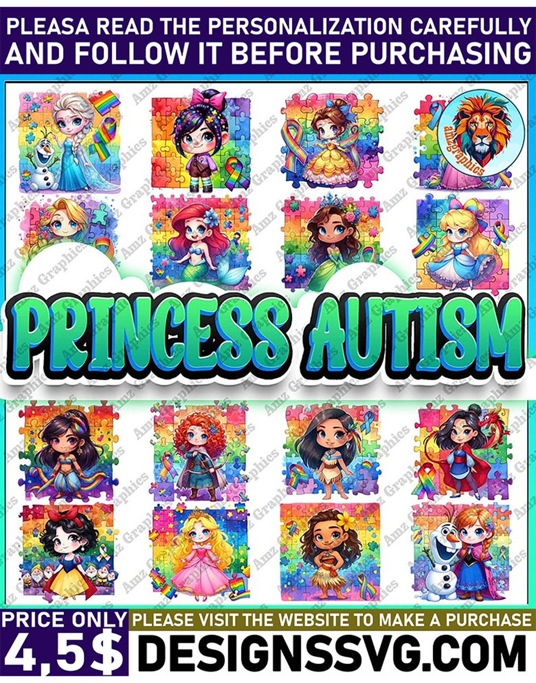 15 Autism Princess Png Bundle, Autism Awareness Png, Awareness Png, Be ...