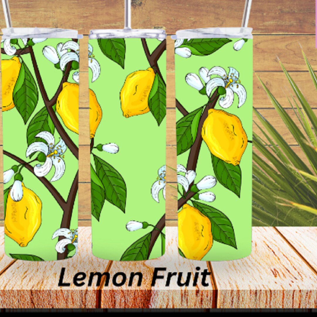 20oz Skinny Tumbler, Tumbler Mockups, Lemon Bottle, Pattern Citrus ...