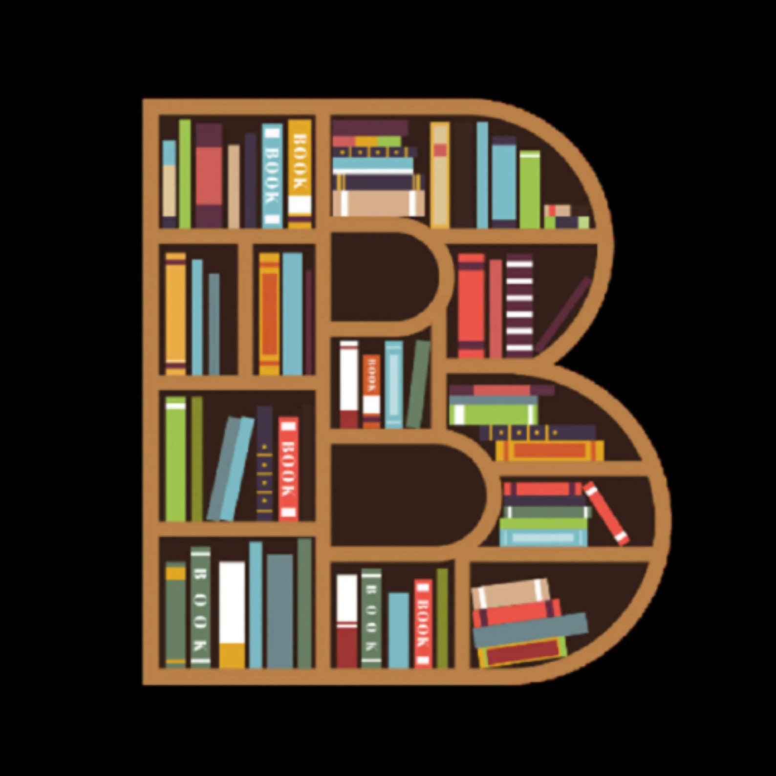 Letter B, Shaped Bookshelf, Hand Drawn Books Display, B Letter Shape ...