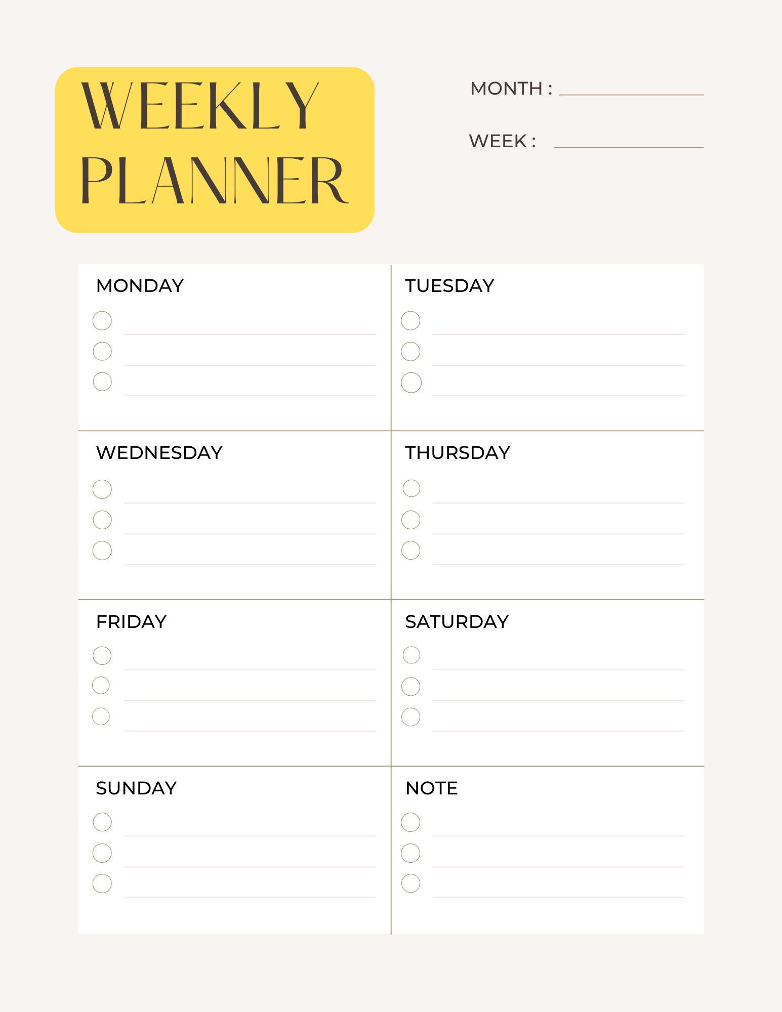 Weekly Planner, Instant Download, Daily Tasks, Daily Schedule ...