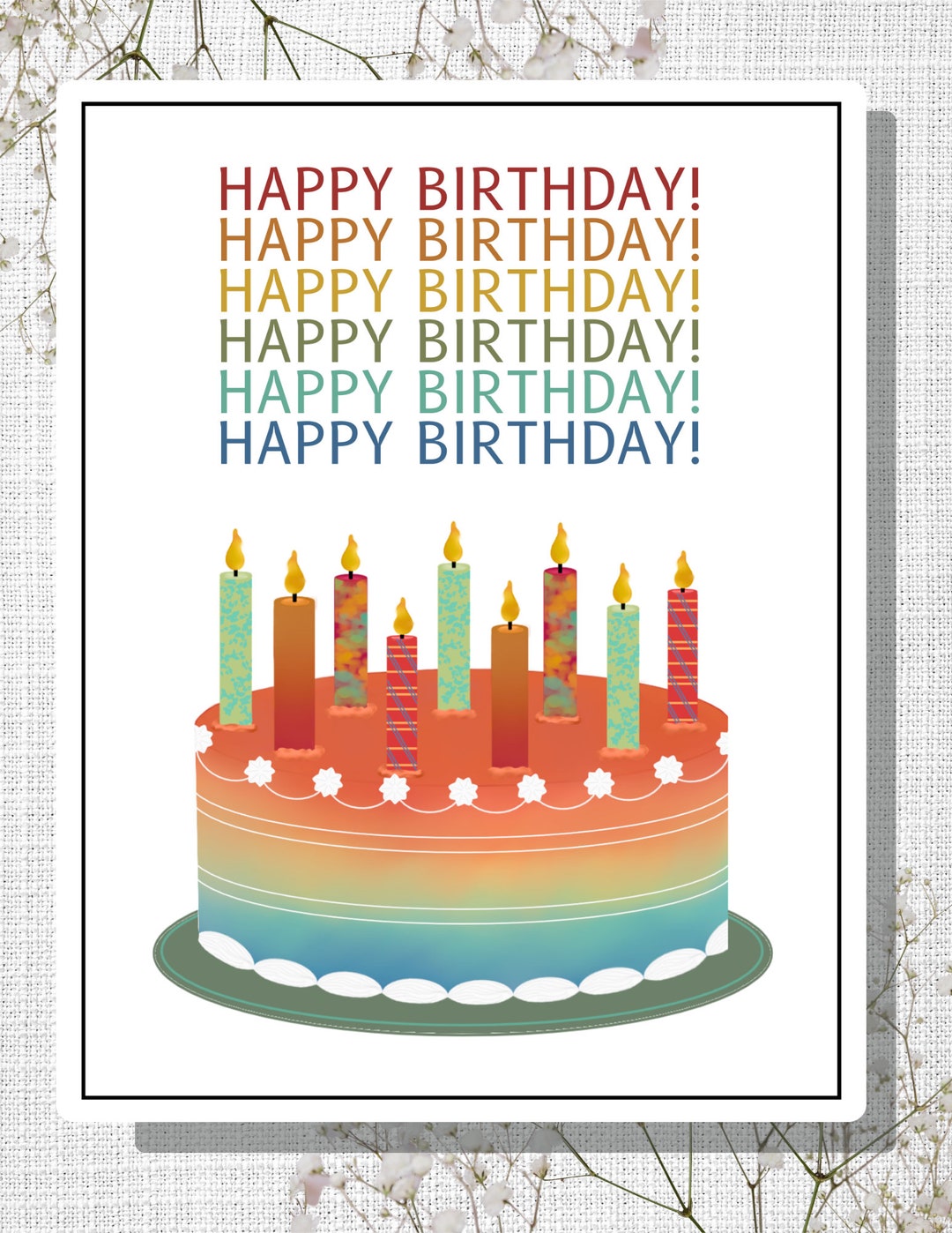 Happy Birthday Cake Card - Etsy