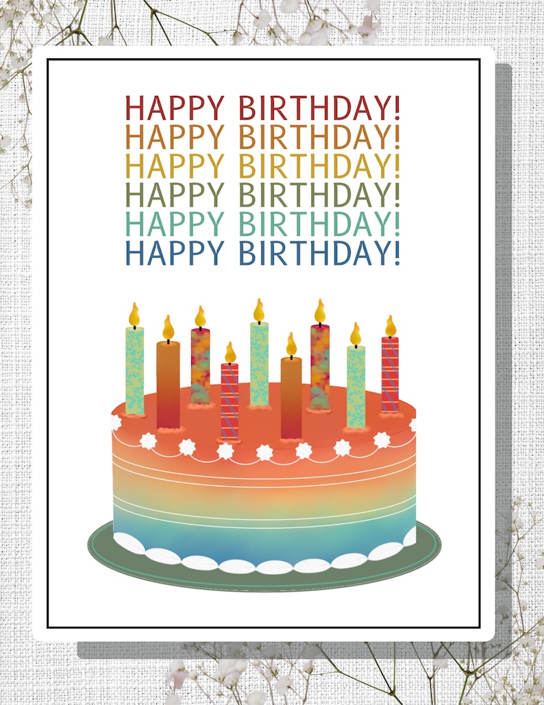 Happy Birthday Cake Card - Etsy