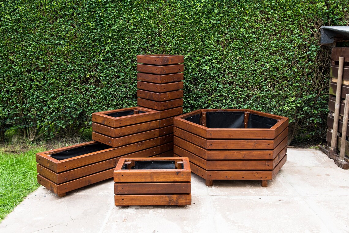 Modern Wooden Planter Outdoor Garden Furniture Fully Lined - Etsy