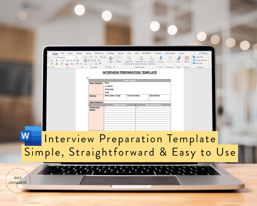 Job Interview Preparation Template | Simple Word Template - Etsy