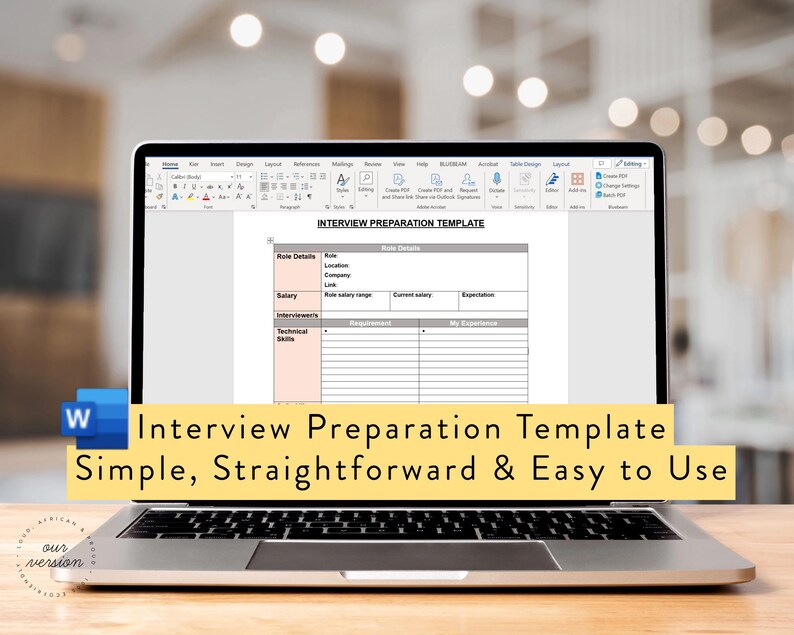 Job Interview Preparation Template | Simple Word Template - Etsy