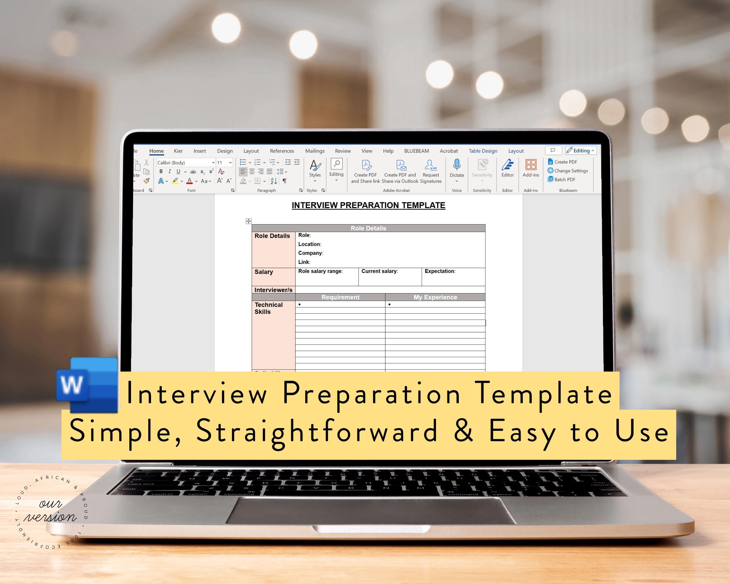 Job Interview Preparation Template | Simple Word Template - Etsy