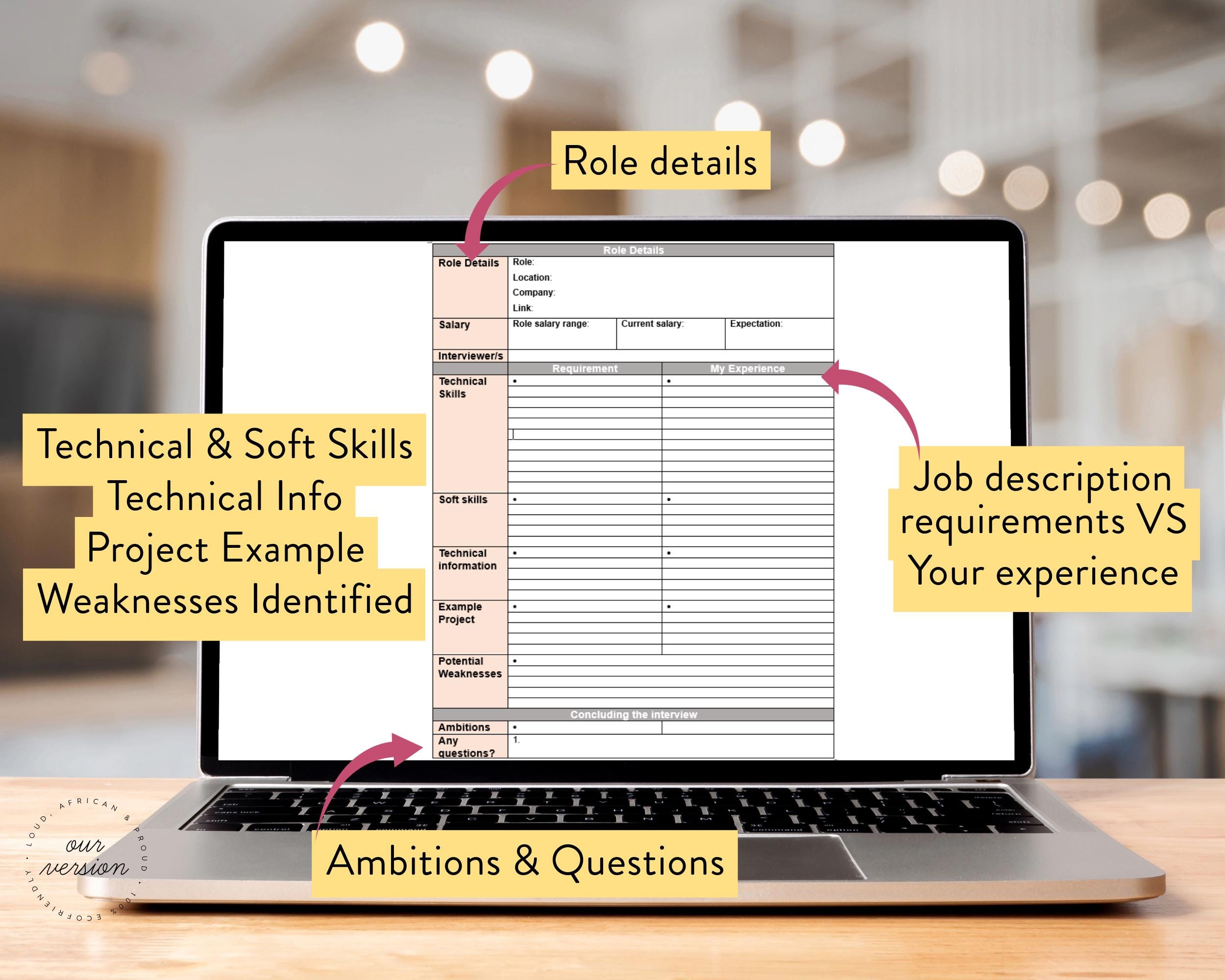 Job Interview Preparation Template | Simple Word Template - Etsy