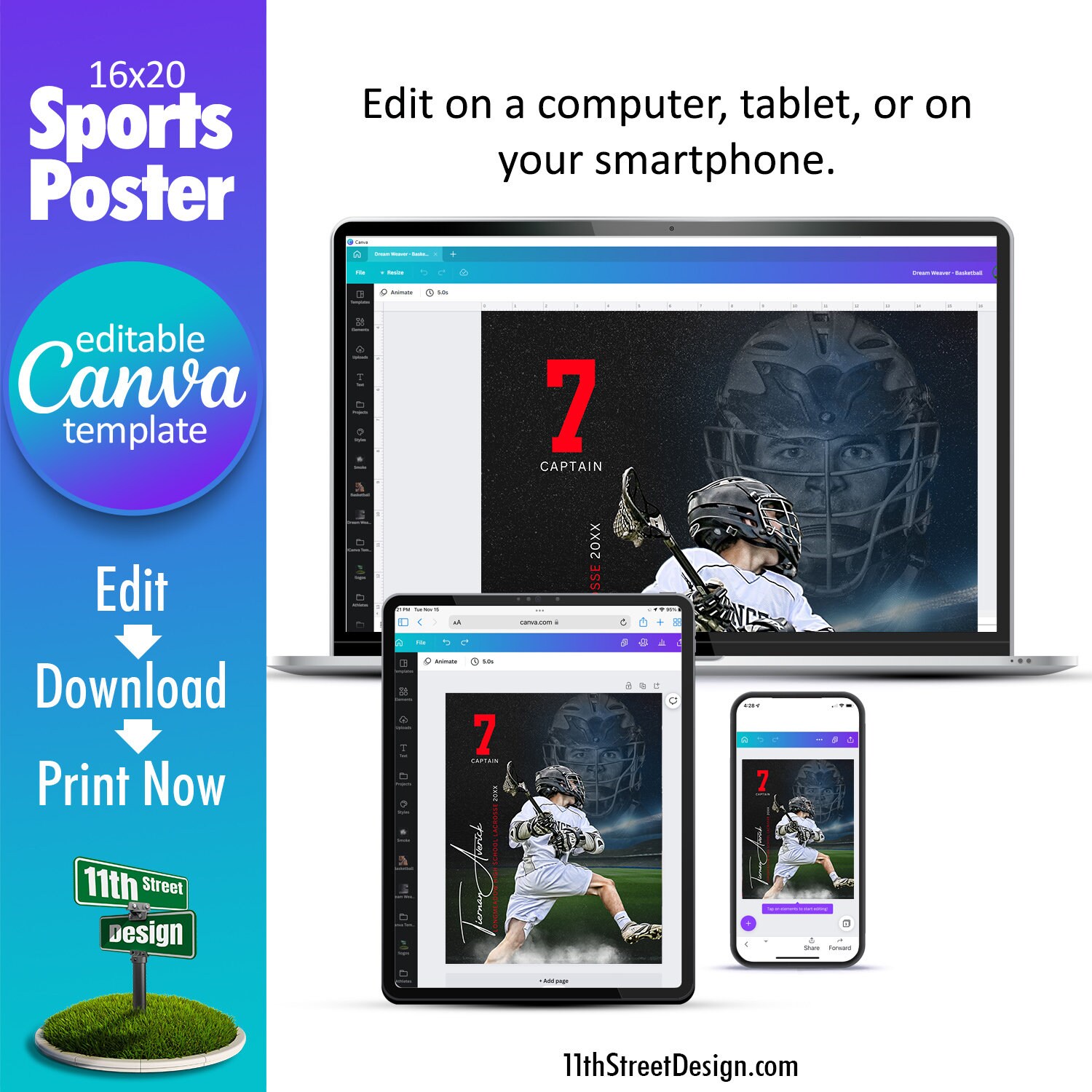 Lacrosse Poster Canva Template, Design Your Own Custom Senior Lacrosse ...