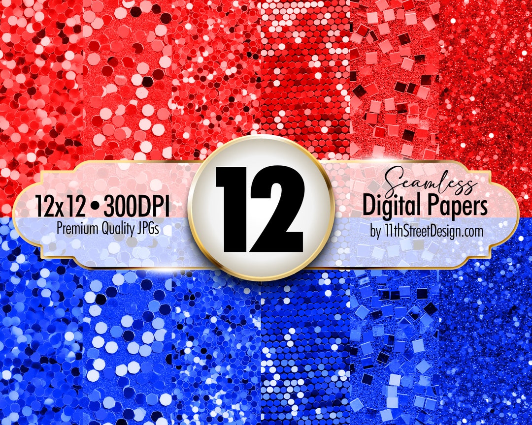 Seamless Red & Blue Glitter Digital Paper Pattern Backgrounds ...