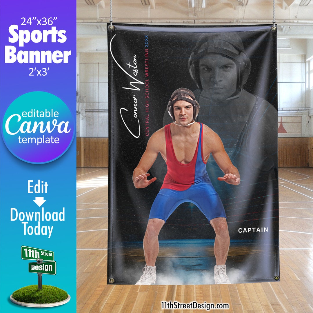 Wrestling Banner Canva Template, Design Your Own Custom Senior ...