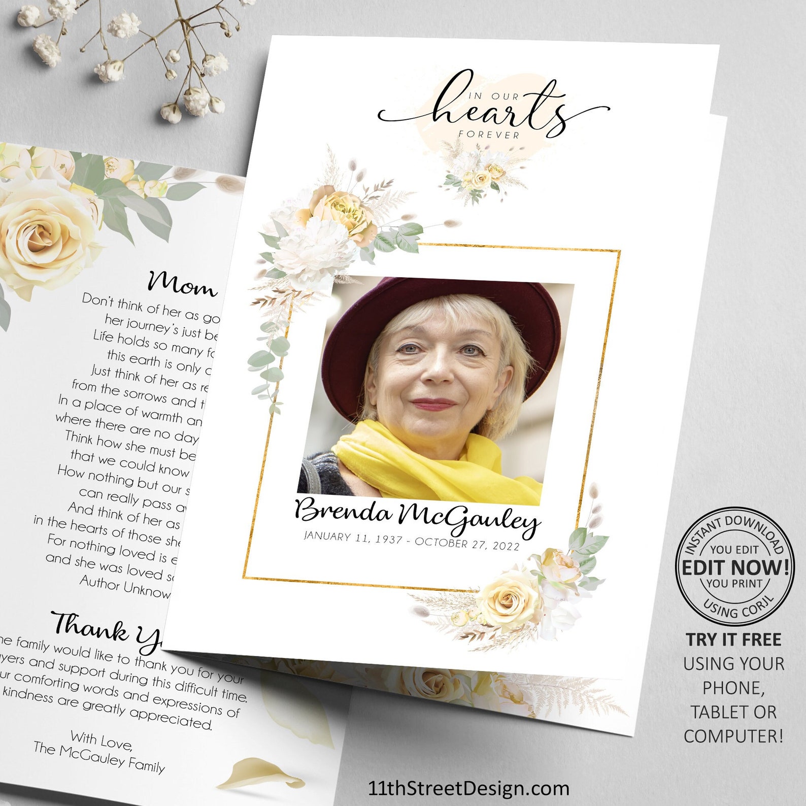 Funeral Program Template for Women Obituary Template in - Etsy