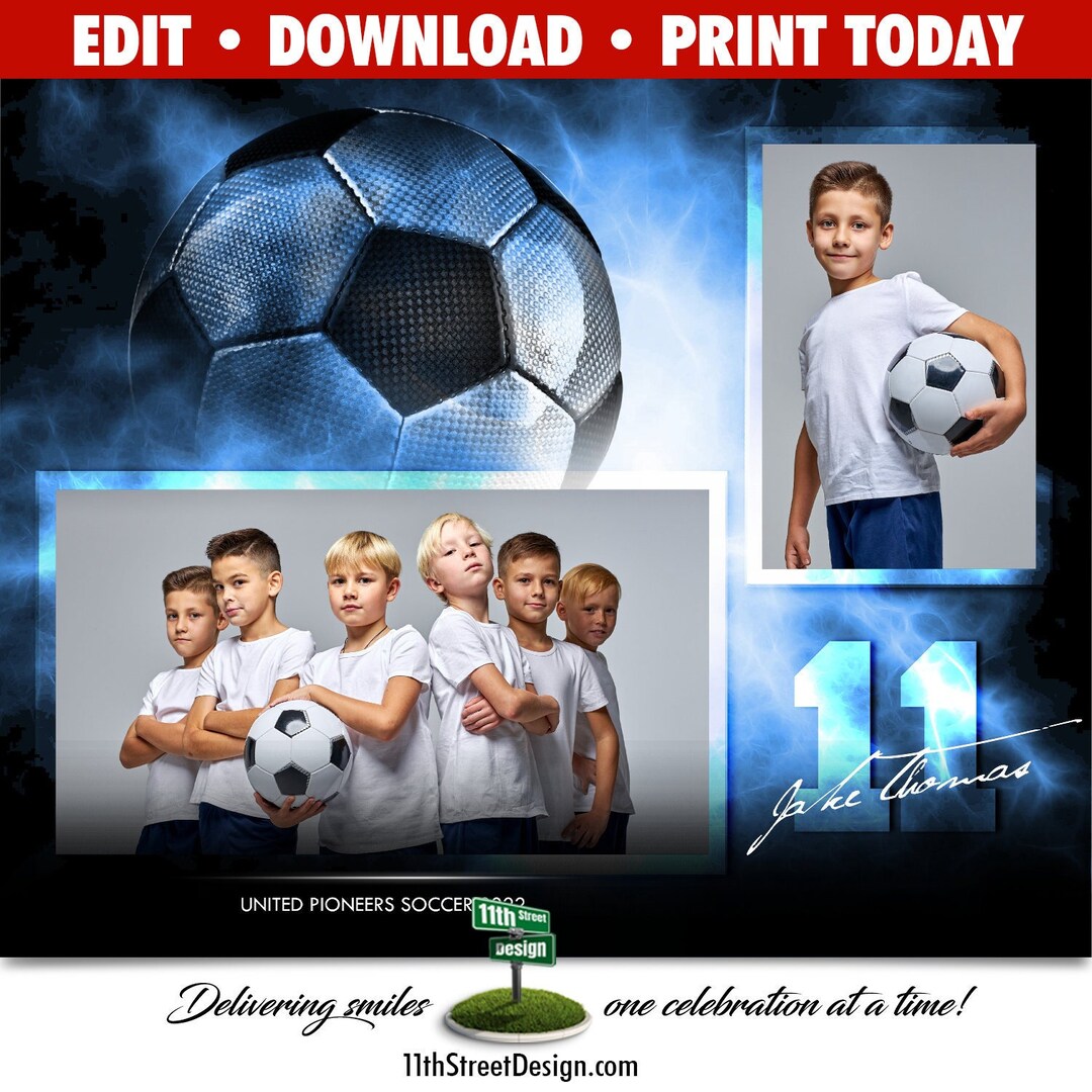 Soccer Memory Mates Online Editable 8x10 Sport Team Photo Template ...