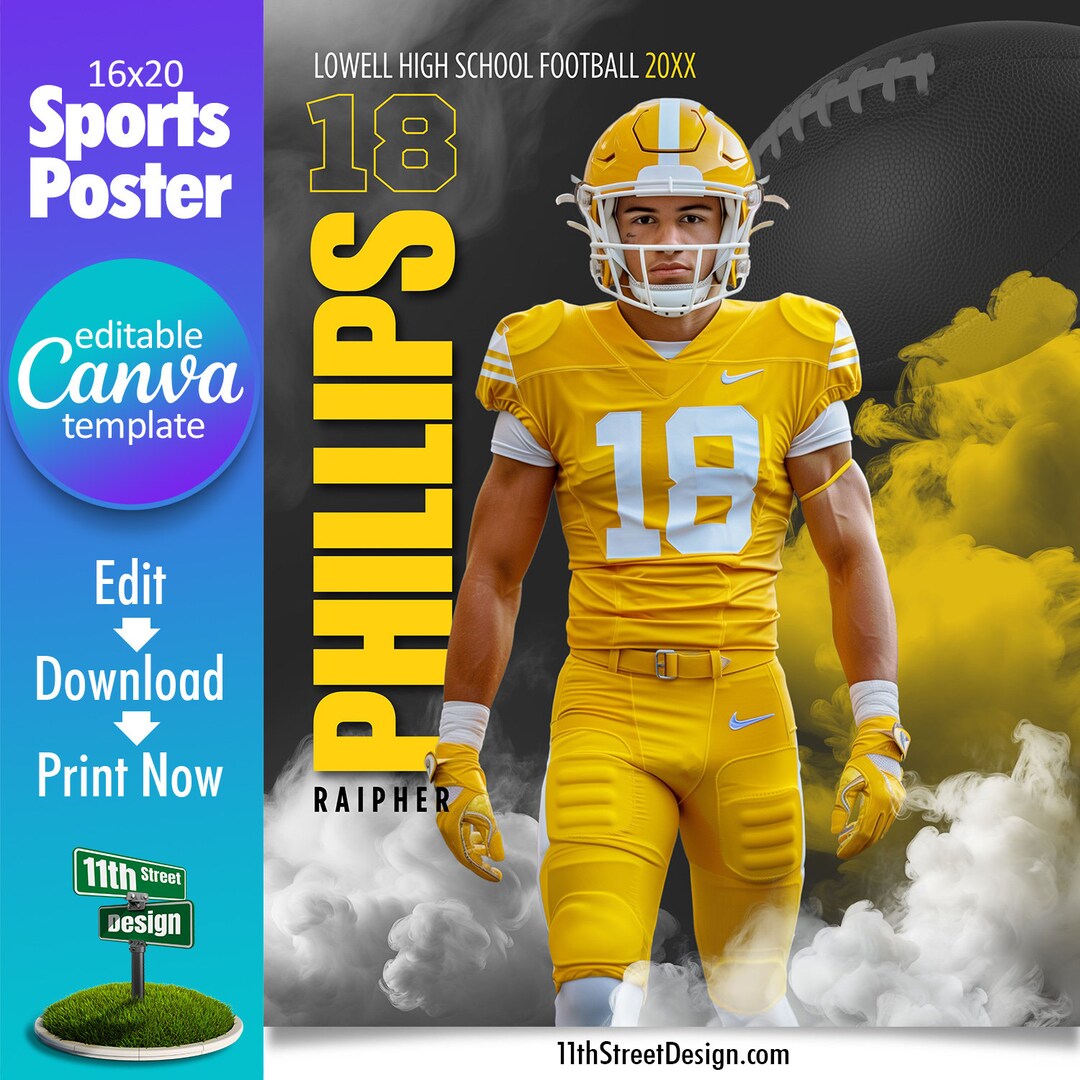 Football Poster Canva Template, Design Your Own Custom Senior Football ...
