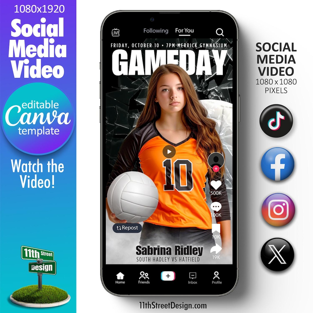 Volleyball Game Day Social Media Canva Video Template, Design Your ...