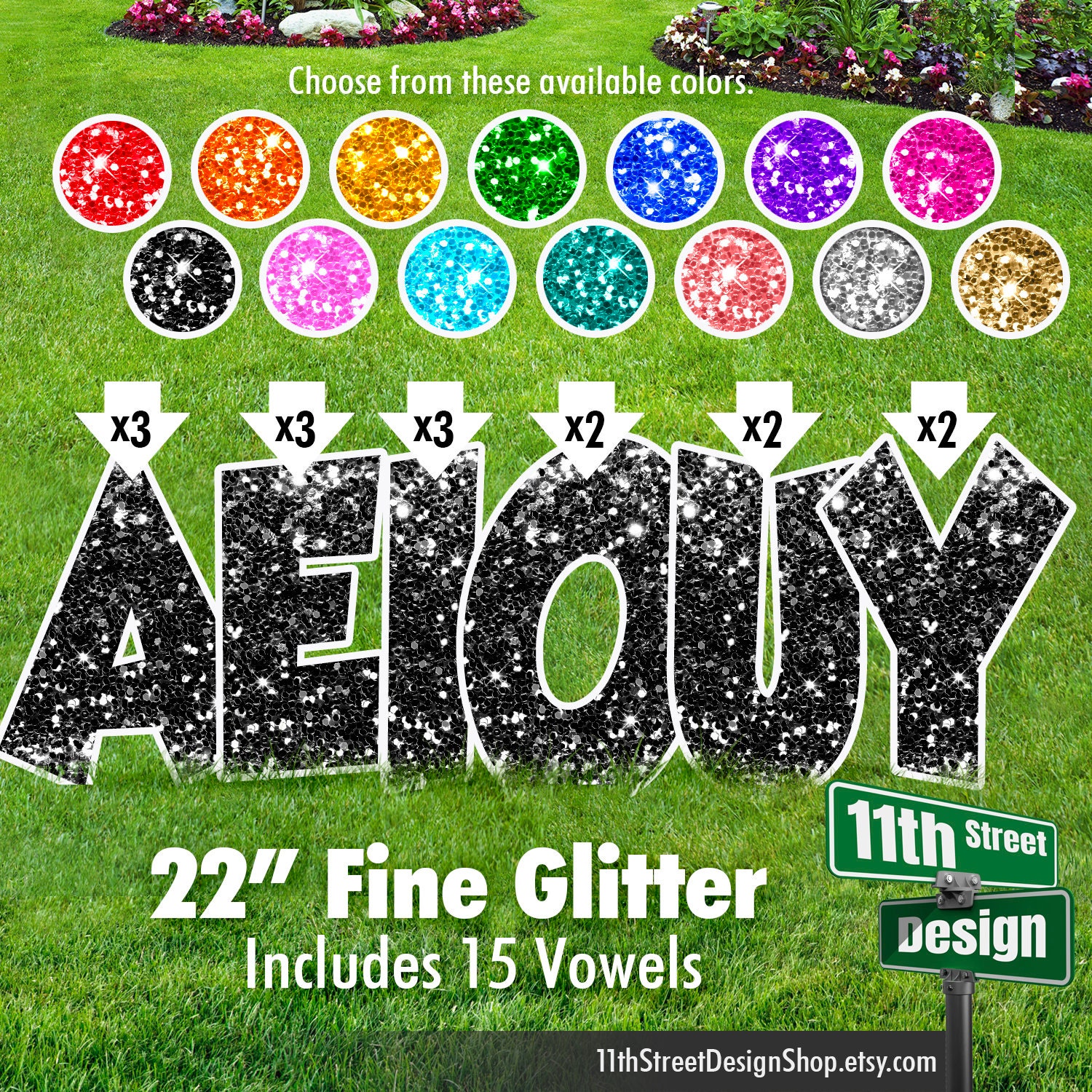 Just Vowels 22 Fine Glitter Grobold Font Yard Sign | Etsy