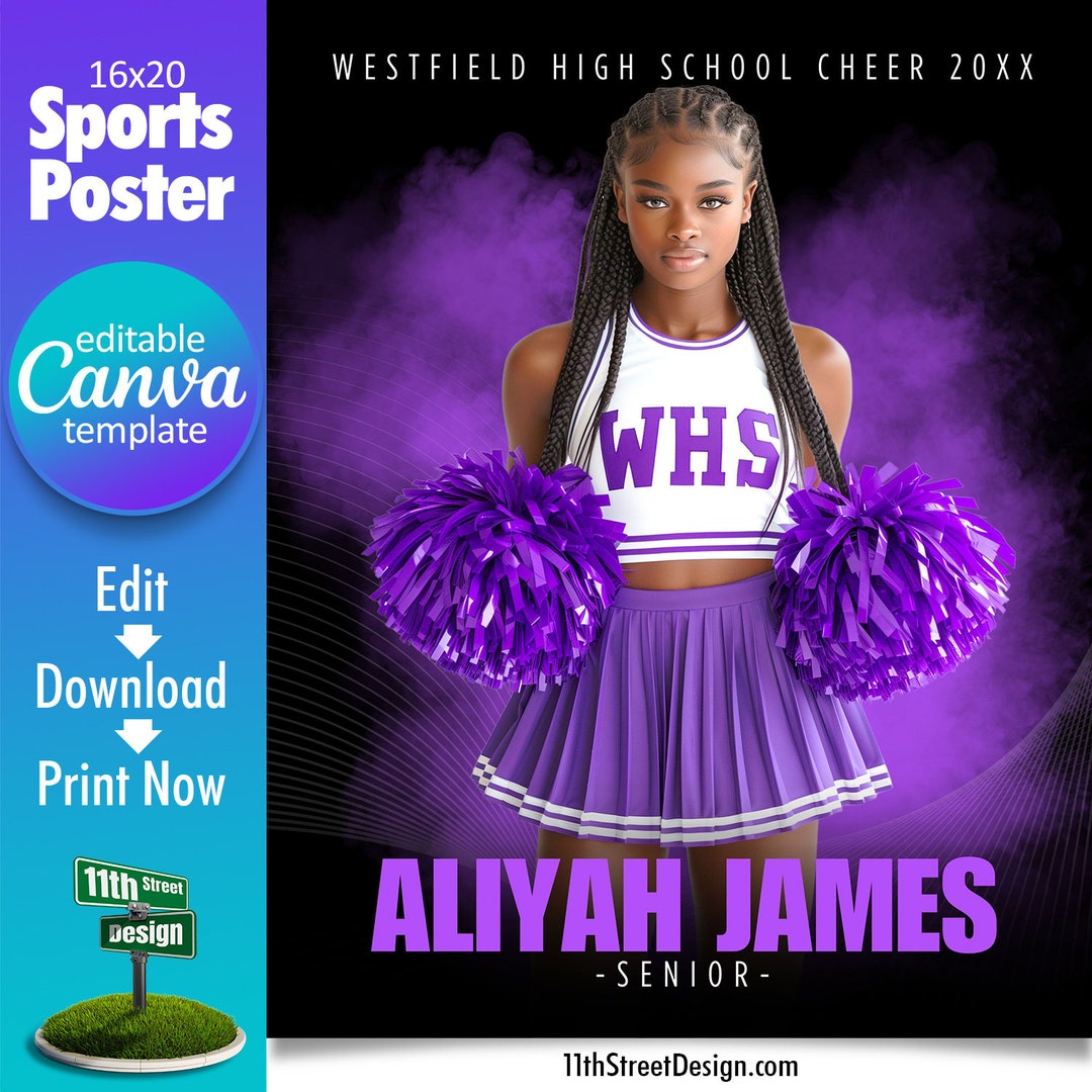 Cheerleader Poster Canva Template Design Your Own Custom Senior Cheer Team Sports Posters In