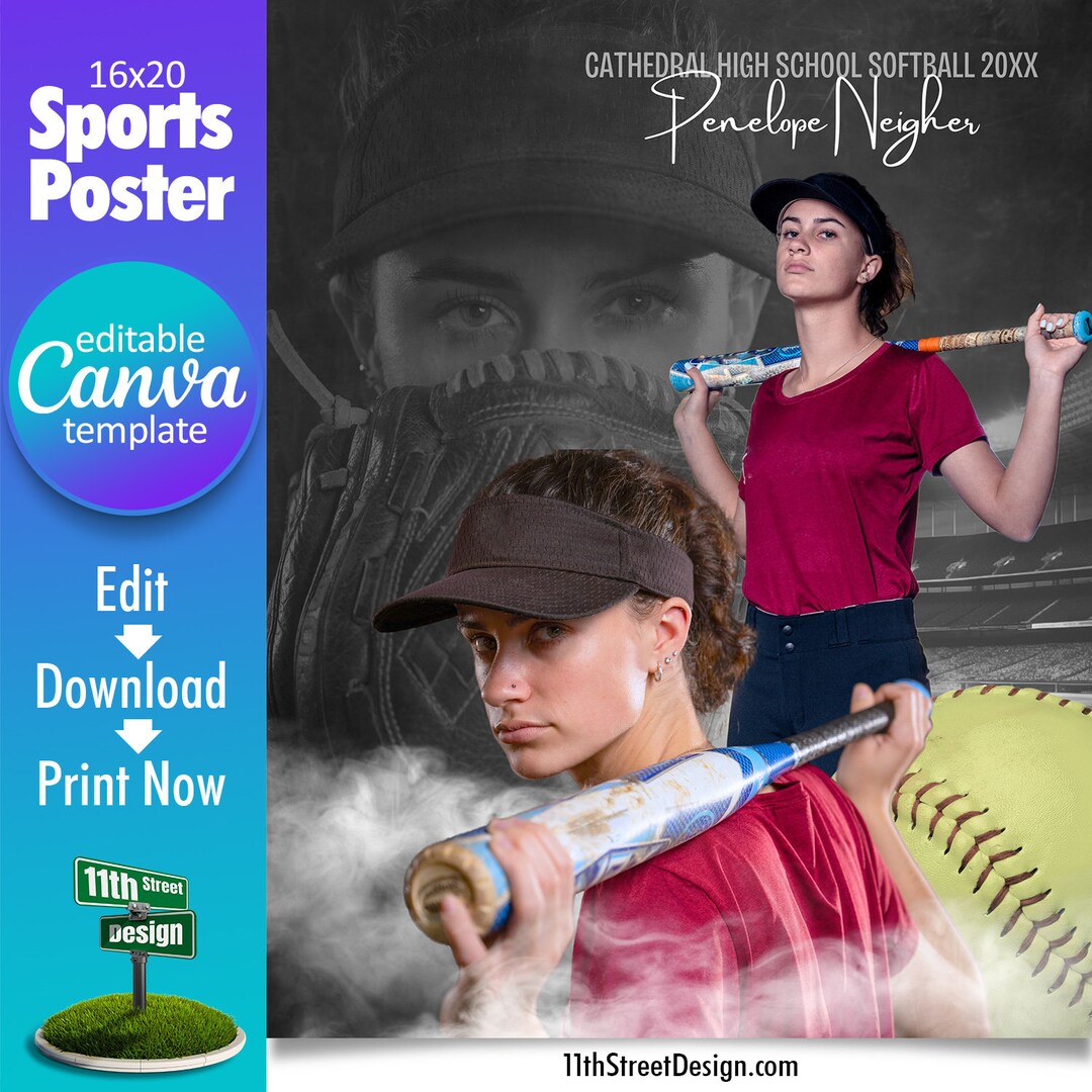 Softball Poster Canva Template, Design Your Own Custom Senior Softball ...