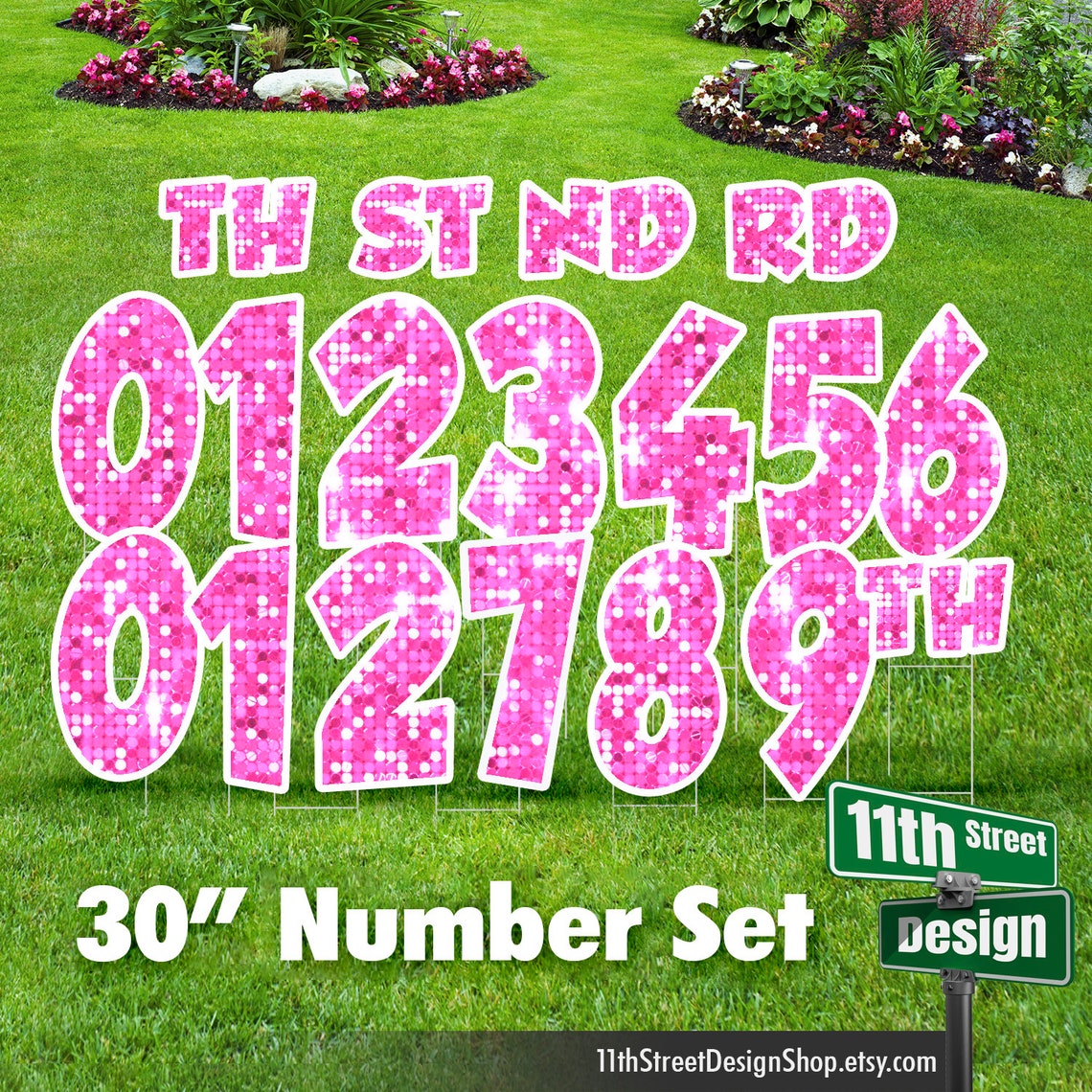BIG 30 Pink Faux Glitter Yard Sign Number Set Includes - Etsy