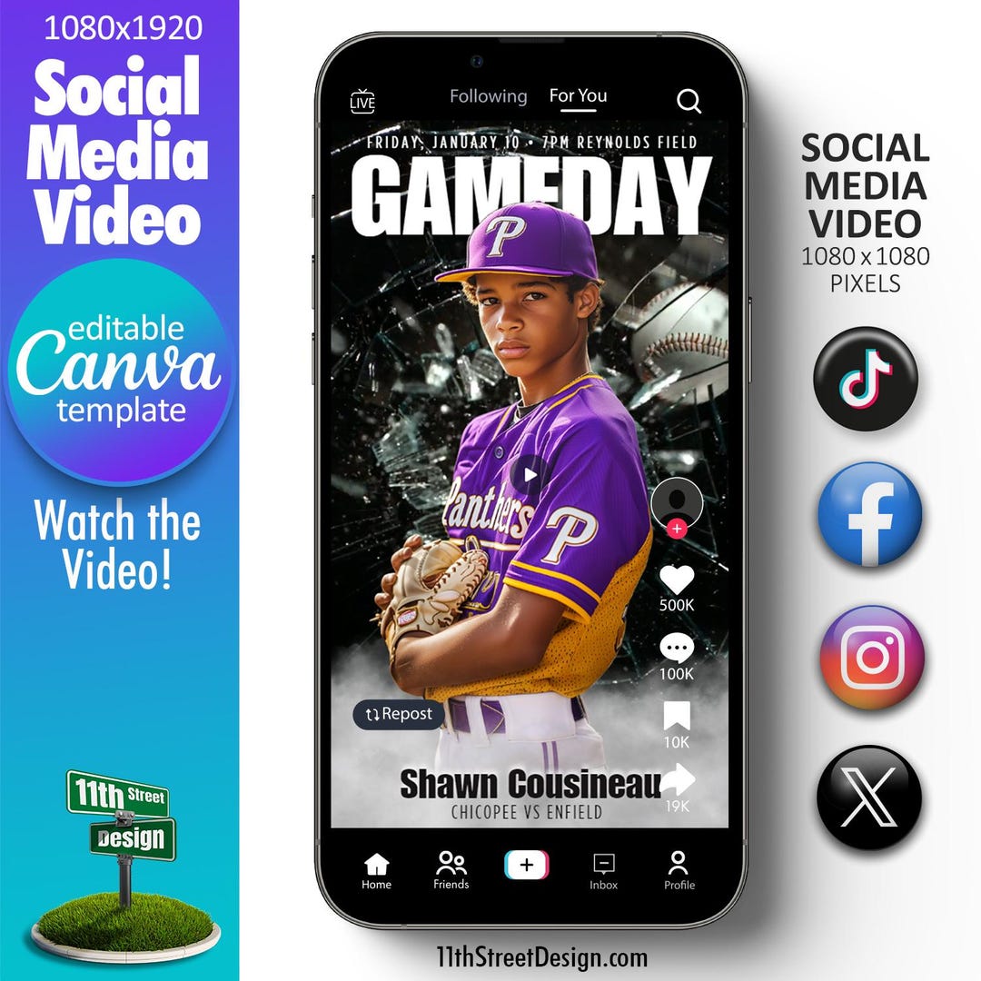 Baseball Game Day Social Media Canva Video Template, Design Your Sports ...