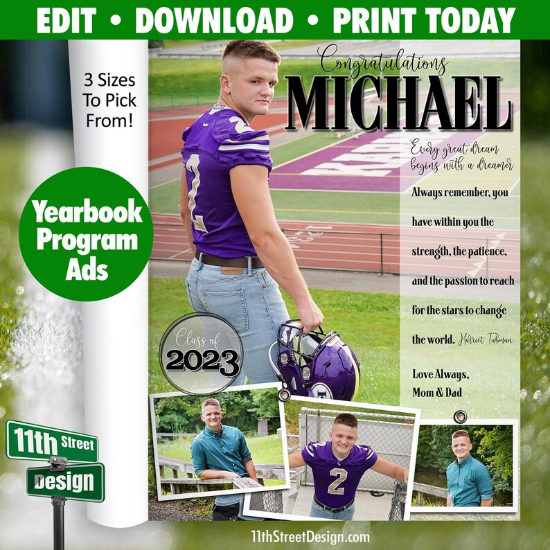 Senior Yearbook Ad Template Full Page Half Page Quarter - Etsy